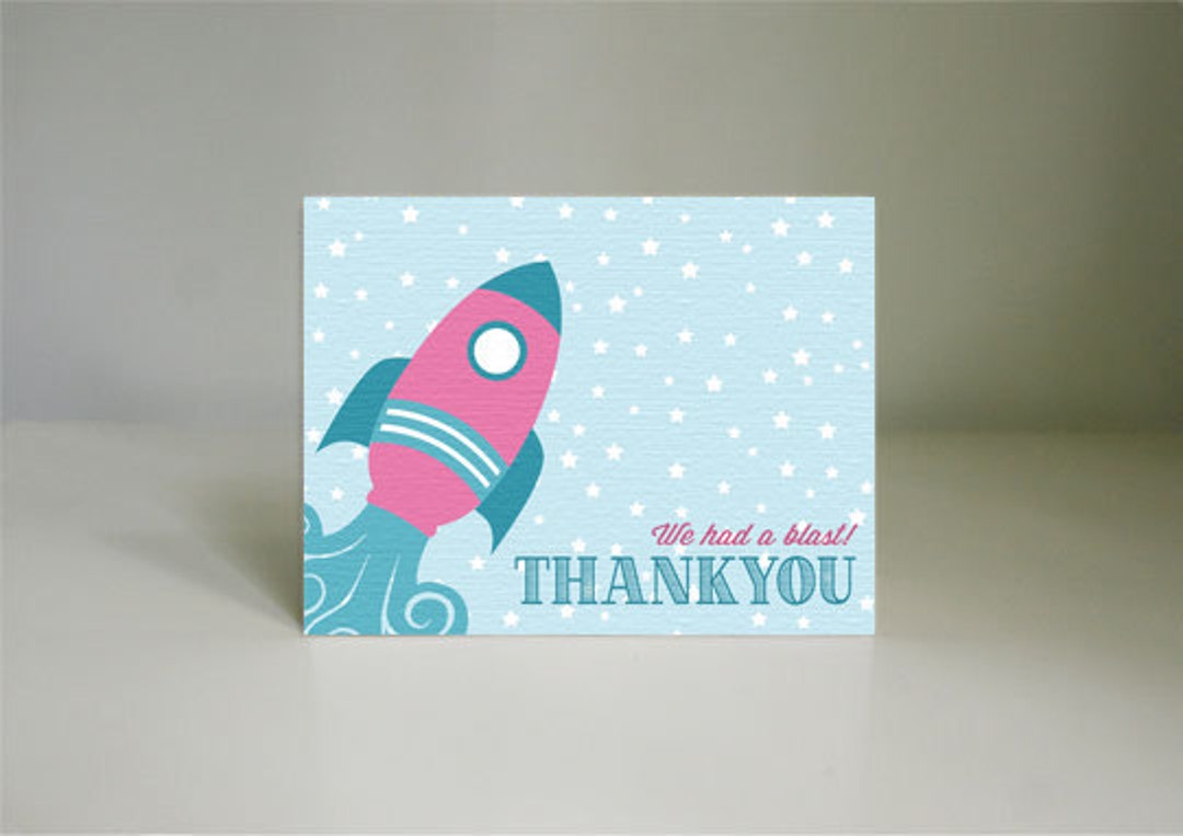 ROCKET Thank You Card in Pink and Teal Instant Printable Download - Etsy