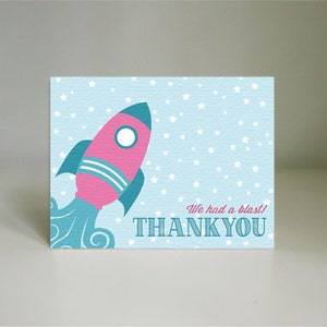 ROCKET Thank You Card in Pink and Teal Instant Printable Download - Etsy
