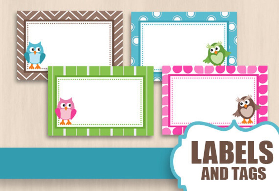OWL Blank Labels and Tags in Pink and Teal- Instant Printable Download ...