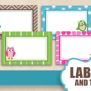 OWL Blank Labels and Tags in Pink and Teal- Instant Printable Download ...