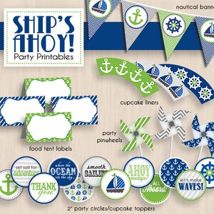 NAUTICAL 8X10 Party Signs in Navy Blue and Lime Green Instant - Etsy