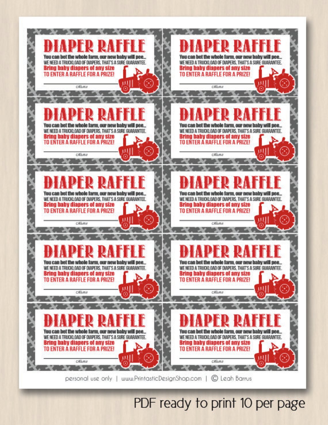 TRACTOR Raffle Ticket in Red and Gray Instant Printable - Etsy