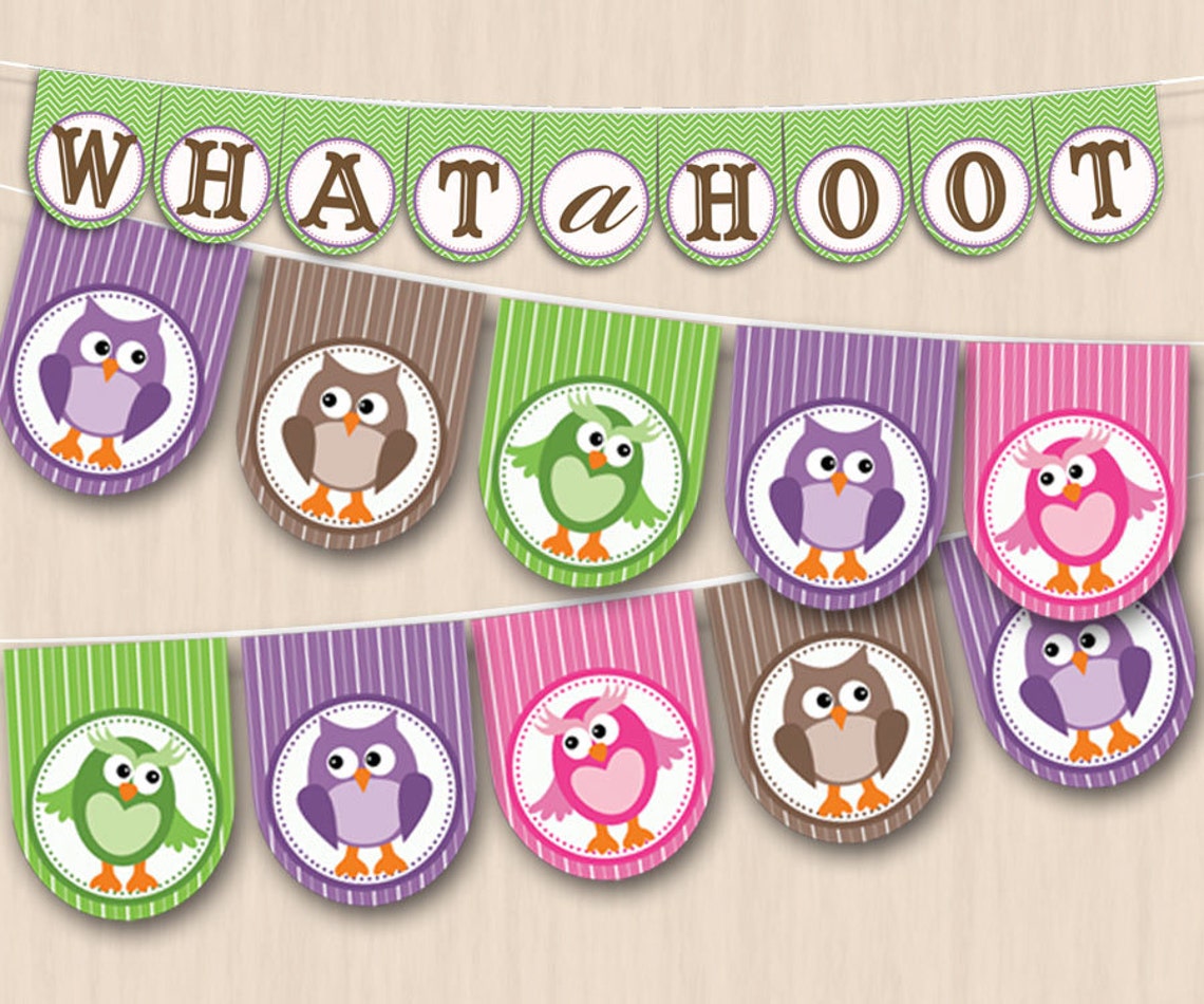 OWL Party Banner in Purple and Pink Instant Printable | Etsy