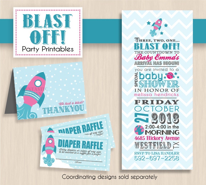 ROCKET Thank You Card in Pink and Teal Instant Printable | Etsy