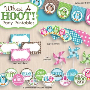 BABY OWL Cupcake Toppers & Party Circles in Pink and Teal- Instant ...