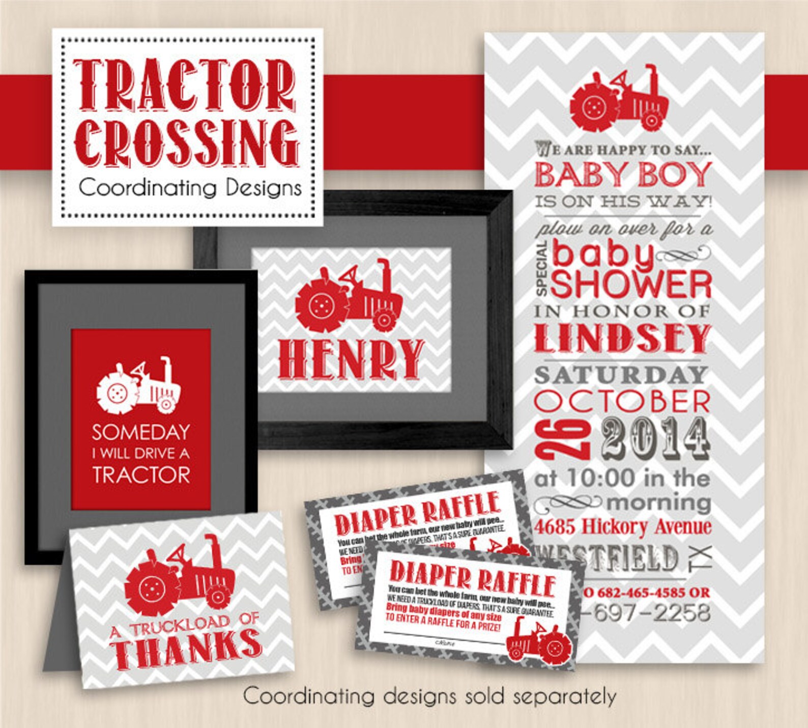 TRACTOR Raffle Ticket in Red and Gray Instant Printable | Etsy