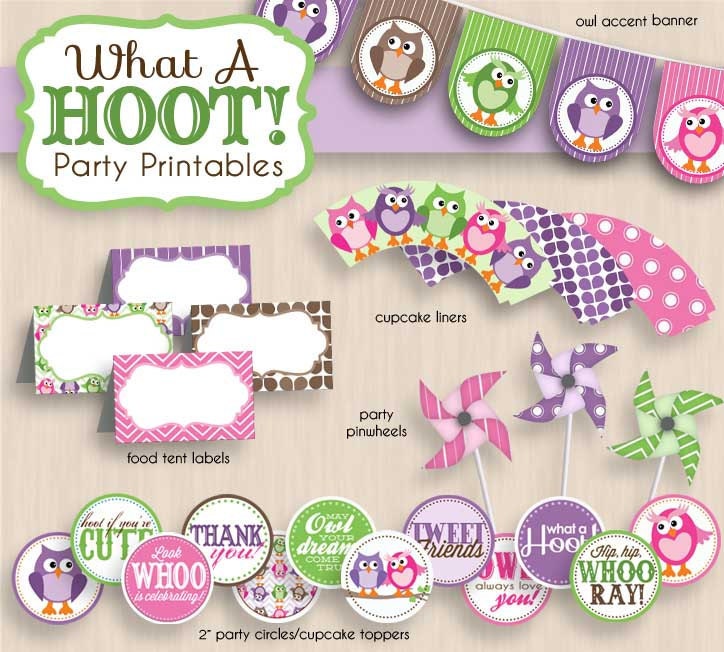 OWL Cupcake Toppers & Party Circles in Pink and Purple | Etsy