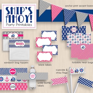 SHIP'S AHOY Nautical Birthday Printable Package in Pink and Navy Blue ...