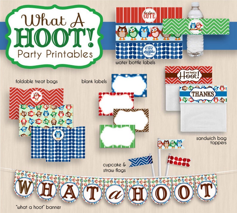 OWL Birthday Party Printable Package in Blue and Red- Instant Download ...