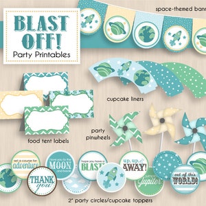 BLAST OFF Birthday Party Printable Package in Seafoam & Teal - Etsy