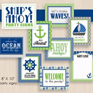 NAUTICAL 8X10 Party Signs in Navy Blue and Lime Green Instant - Etsy
