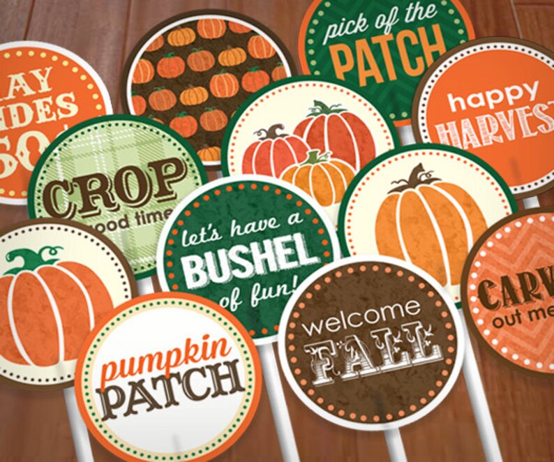 PUMPKIN PARTY Cupcake Toppers and Party Circles- Instant Printable ...