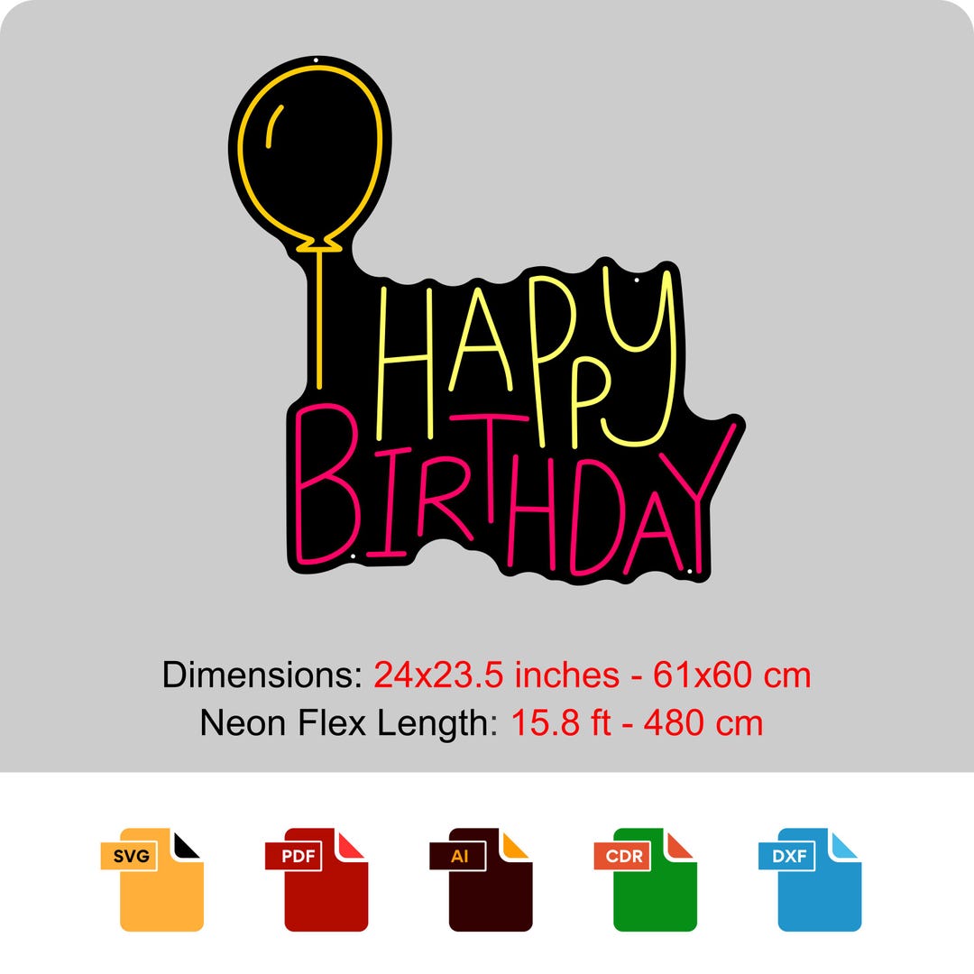 DIY Happy Birthday Flex Neon Sign Template, Vector, Design, SVG, Dxf ...