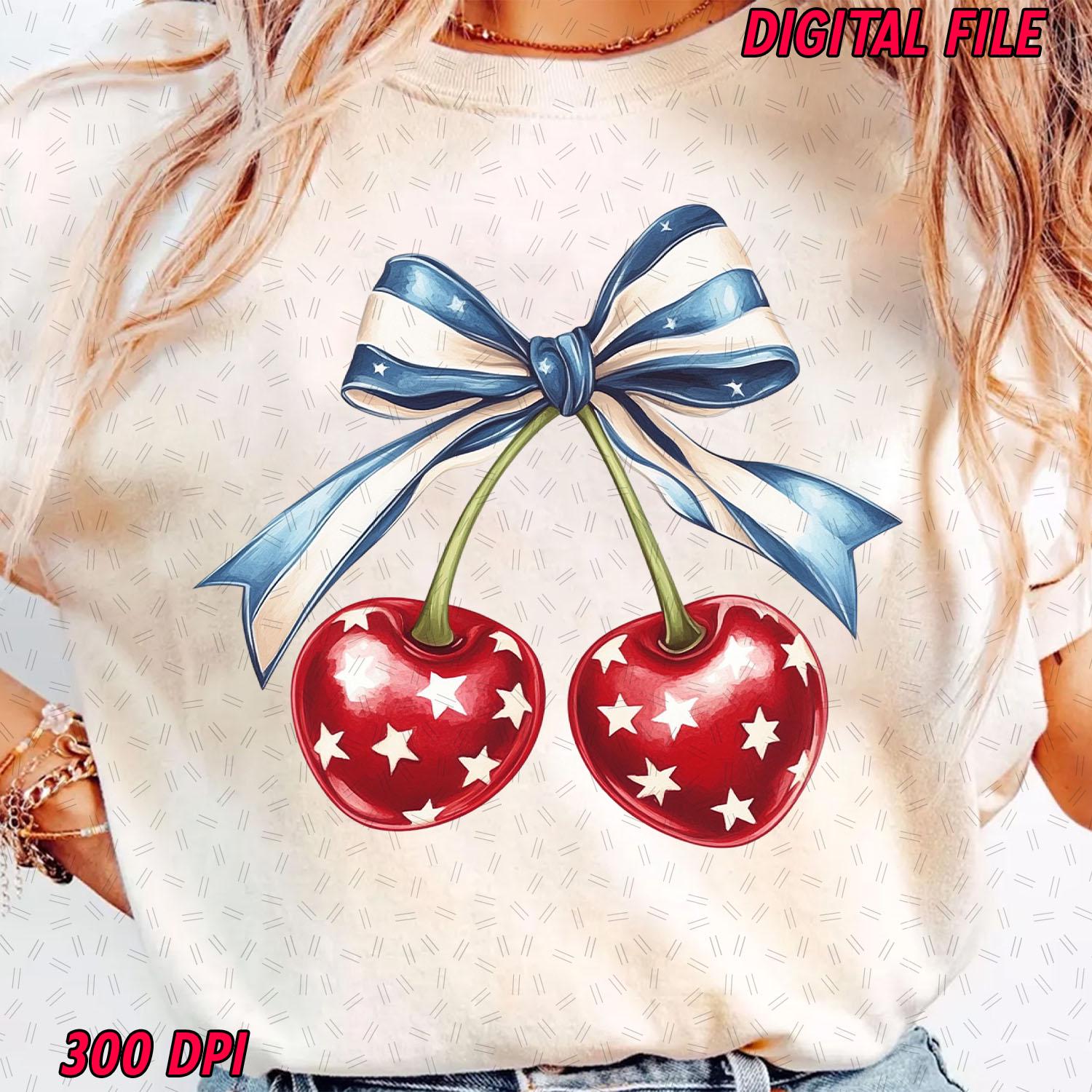 4th of July Coquette Cherry Bow Png, 4th of July Png, Memorial Day PNG ...