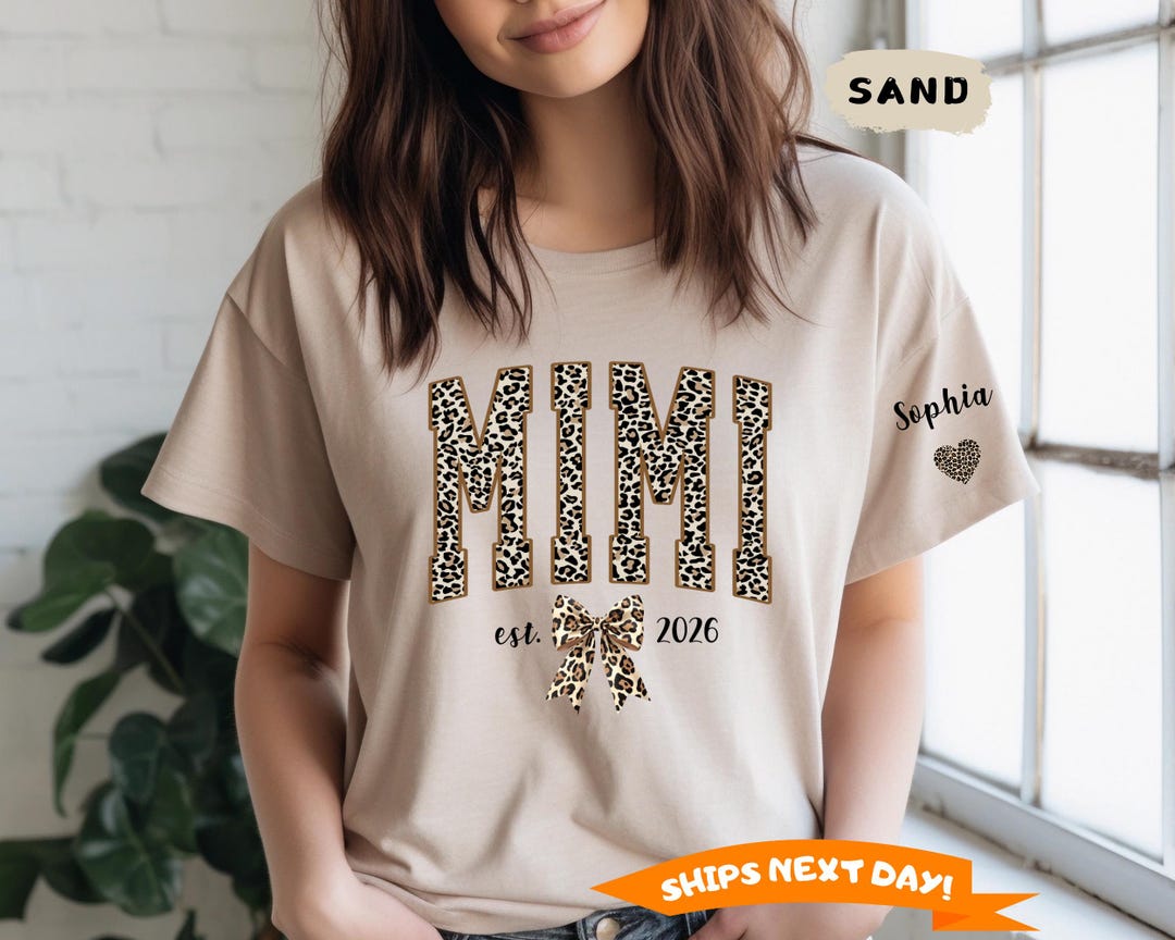 Custom Leopard Mimi Shirt With Grandkids Name on Sleeve, Personalized ...
