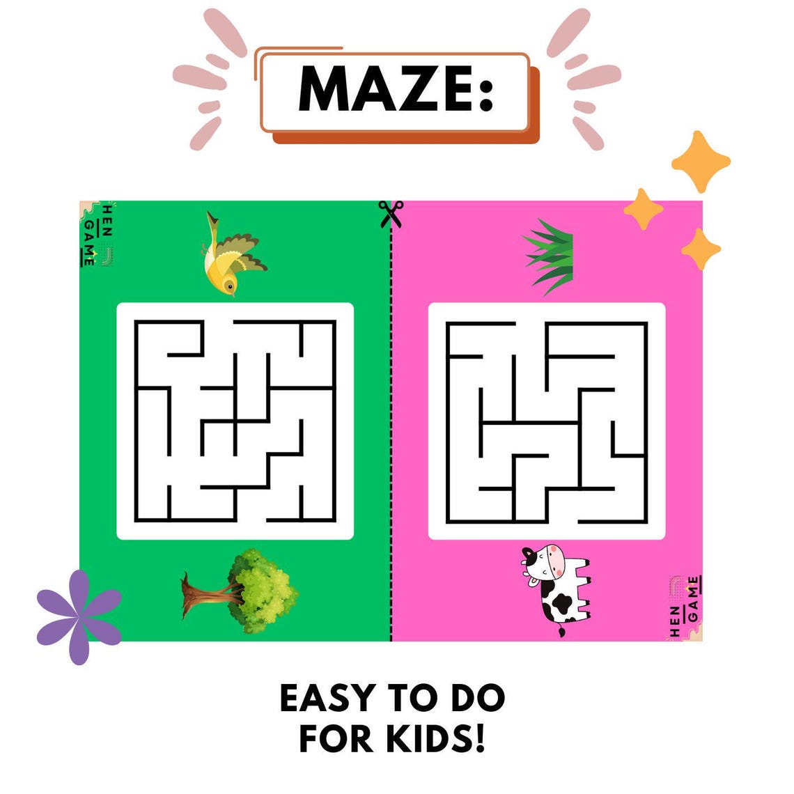 6x6 Grid Printable Maze Game for Kids, Fun and Easy Digital Activity ...