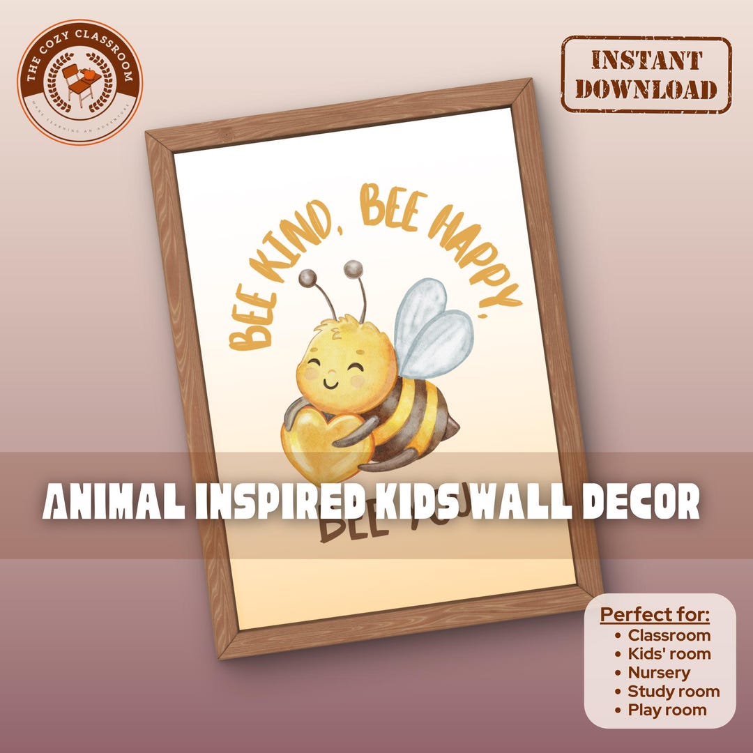 Animal Classroom Poster Kids Room Motivational Wall Decor Bee Nursery ...