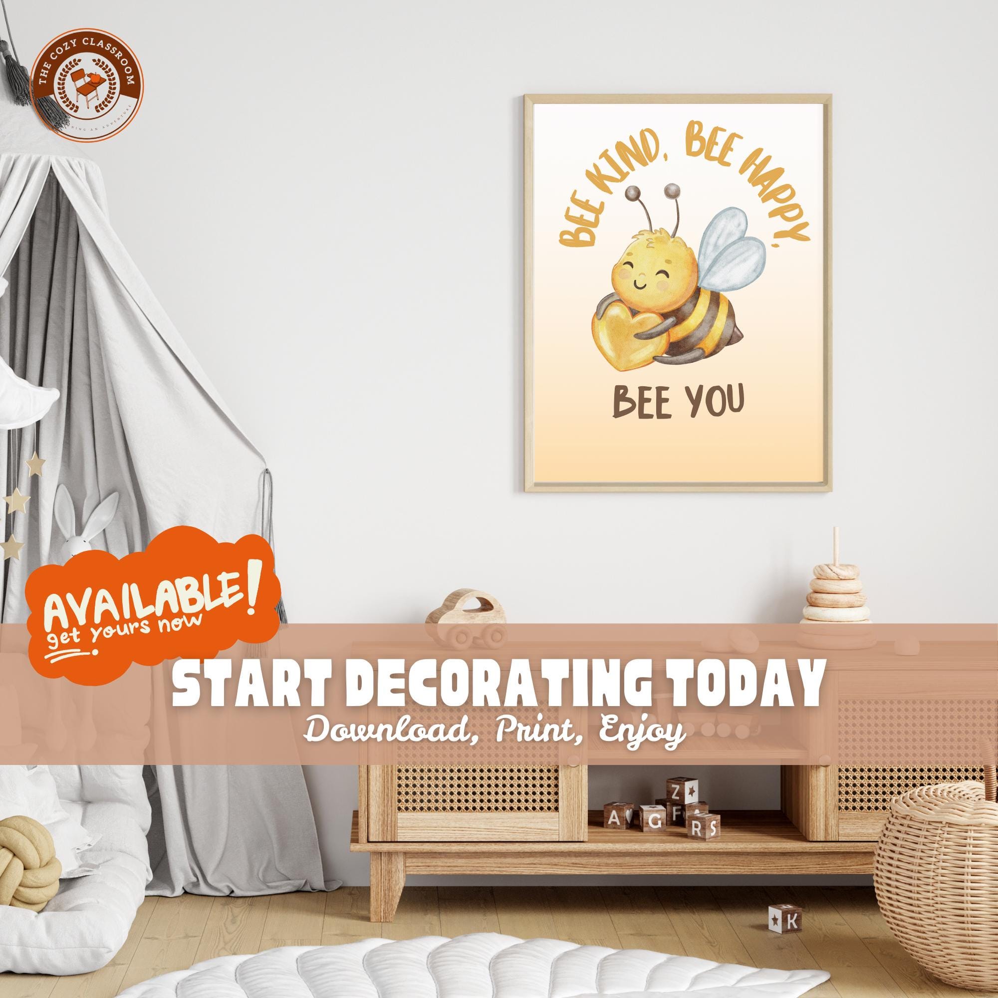Animal Classroom Poster Kids Room Motivational Wall Decor Bee Nursery ...