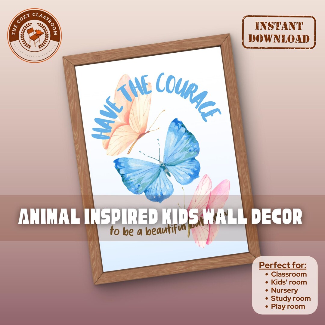 Animal Classroom Poster Kids Room Motivational Wall Decor Butterfly ...