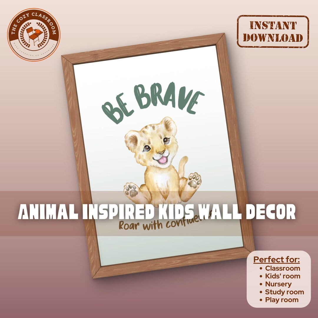 Animal Classroom Poster Kids Room Motivational Wall Decor Lion Nursery ...