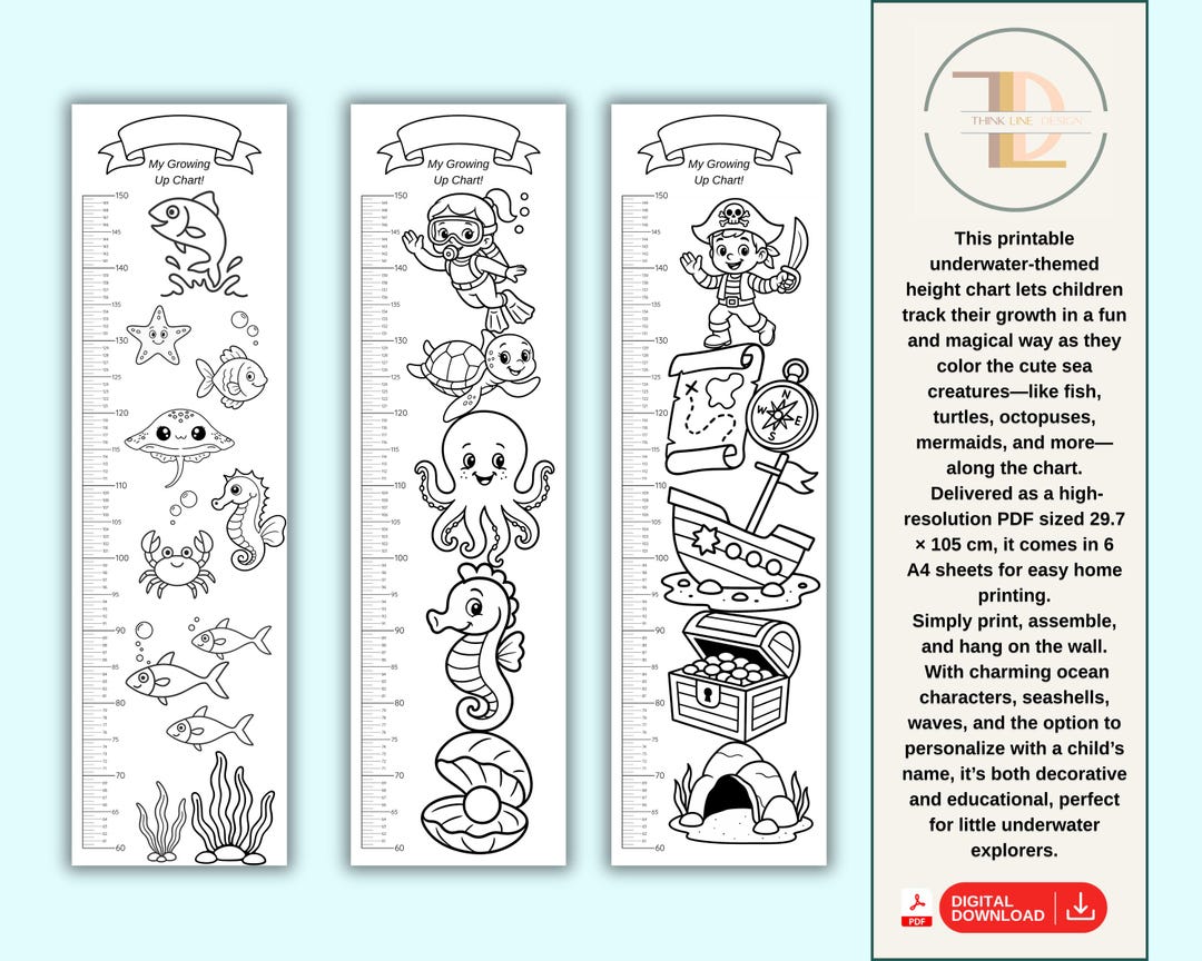 Underwater Coloring Growth Chart - Sea Animals (PDF) - Etsy