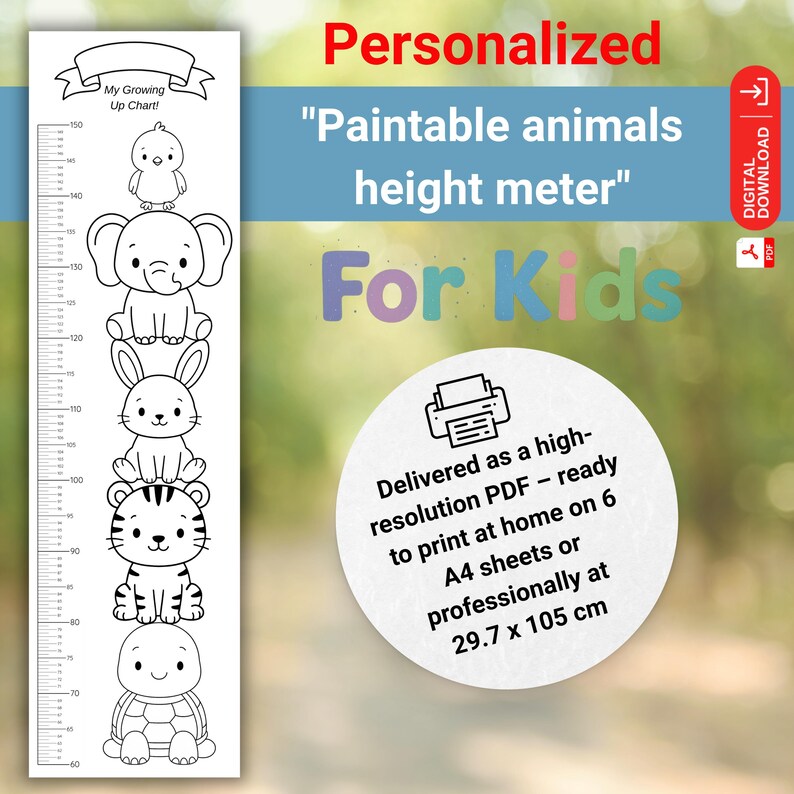 Colorable Custom Animal Height Chart | Fun for Preschool & Home Use ...