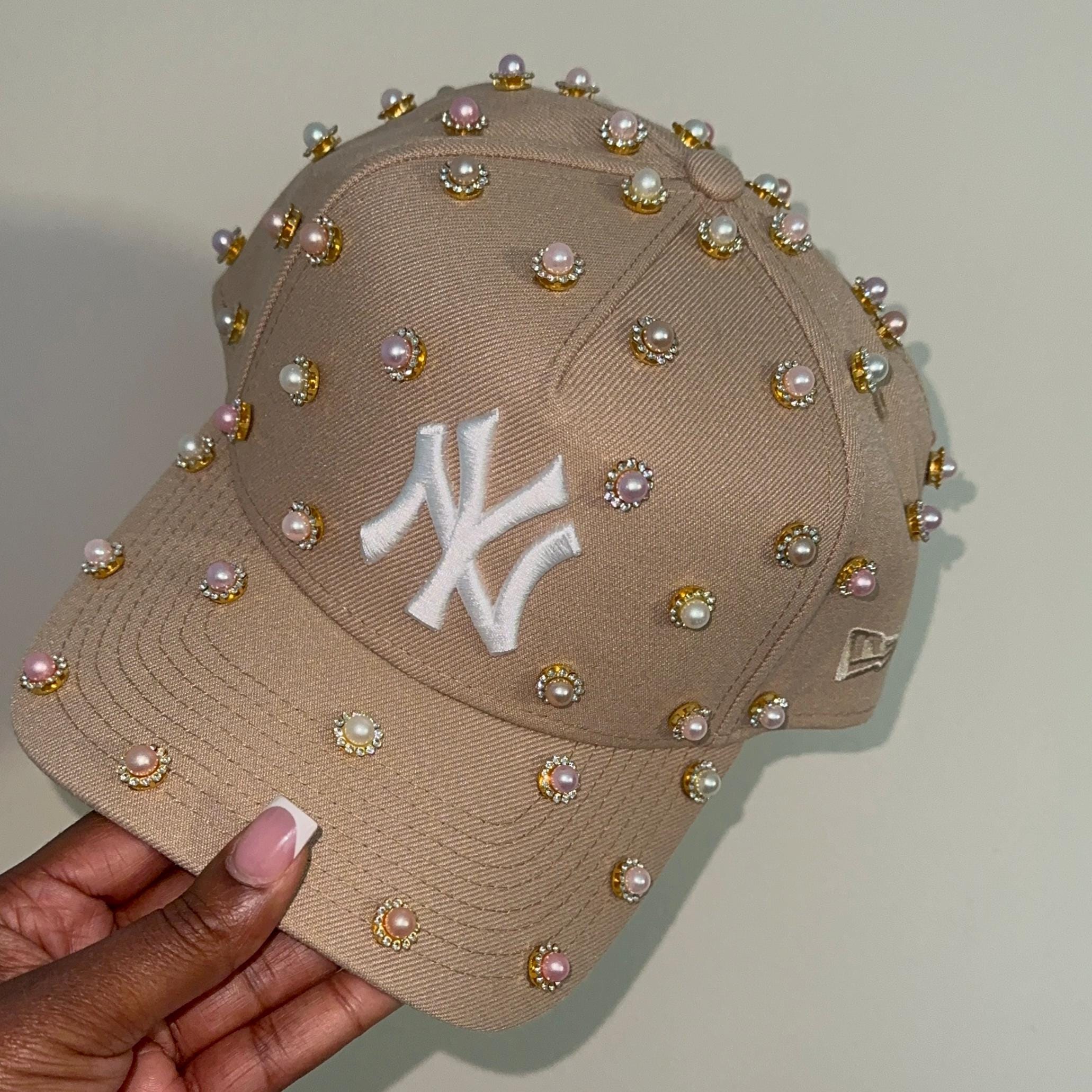 Tan NY Yankees Pearl Bling Hat - Etsy