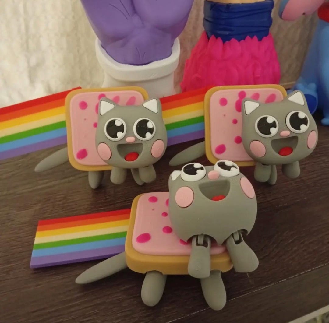 Nyan Cat Brainrot Figure With Rainbow, Articulated Meme Cat Toy, Funny ...