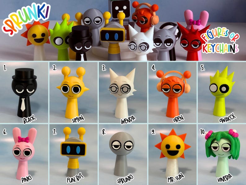 Sprunki Toys Keychains 3D Printed Incredibox Inspired Mini Toys Gamer ...