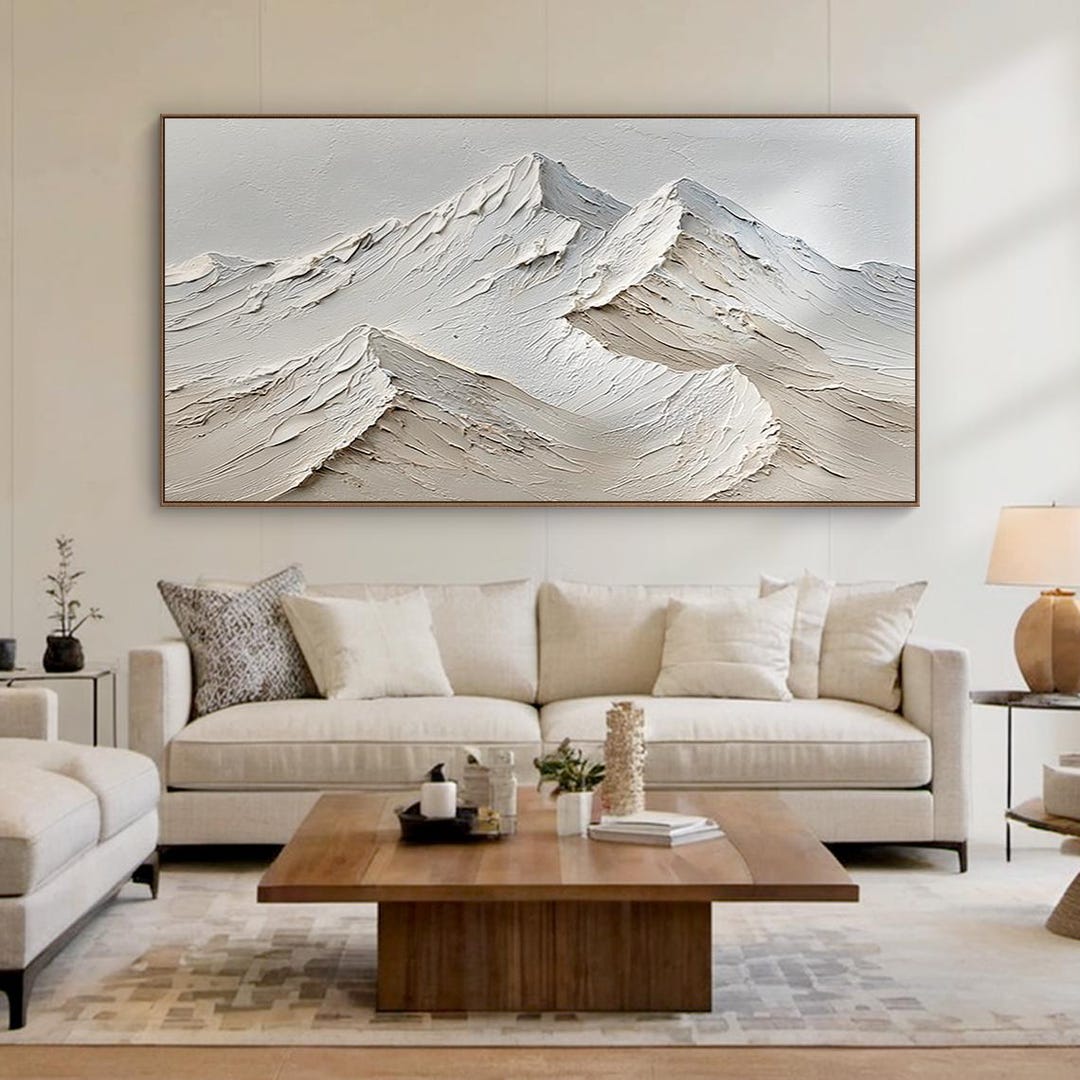 Large Textured Mountain Canvas Painting, Neutral Abstract Landscape ...