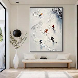 Abstract Skiing Oil Painting, 3D Snowy Mountain Art, Modern Ski Art ...
