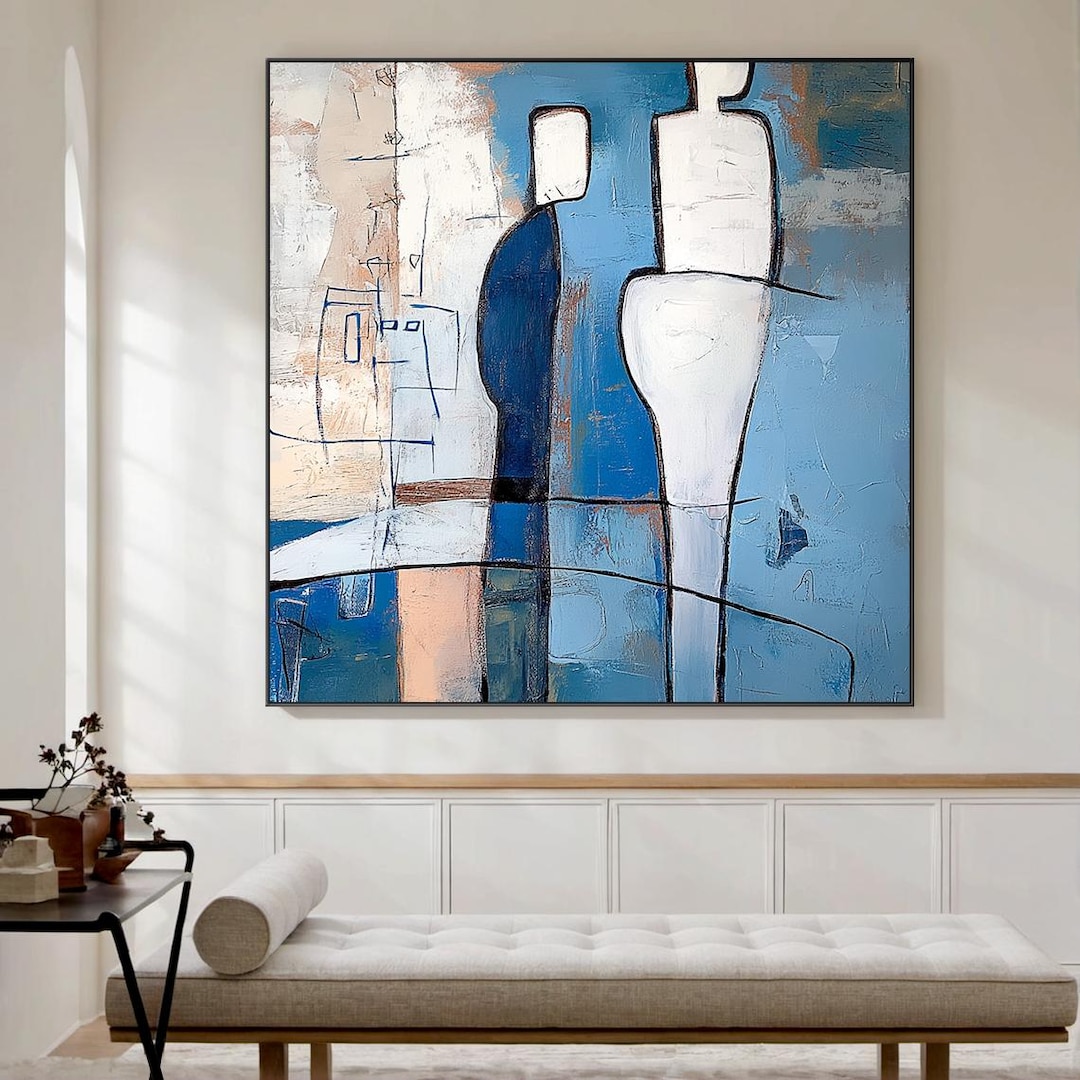 Abstract Blue Canvas Painting Minimalist Figurative Wall Art Large ...