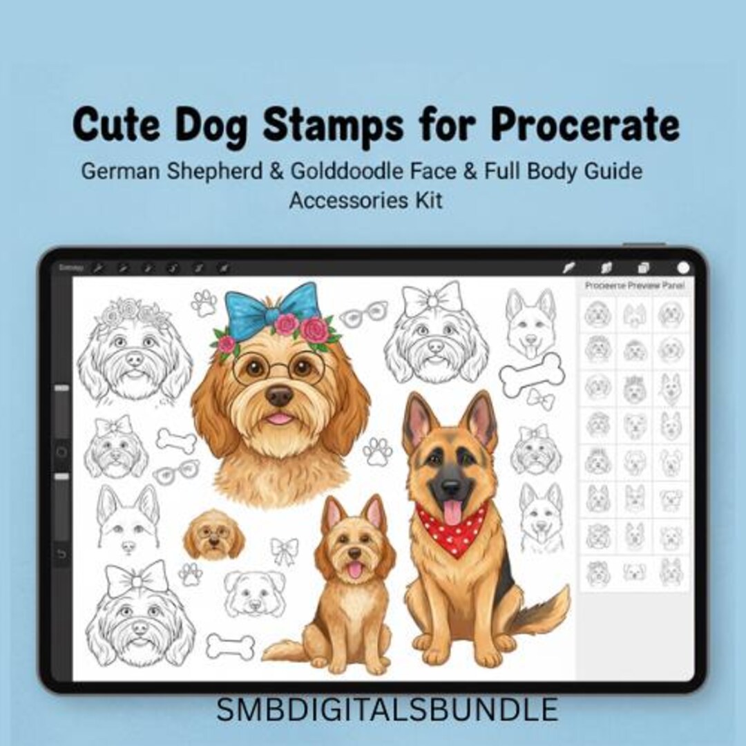 Dog Procreate Stamps | German Shepherd, Goldendoodle Faces (digital ...