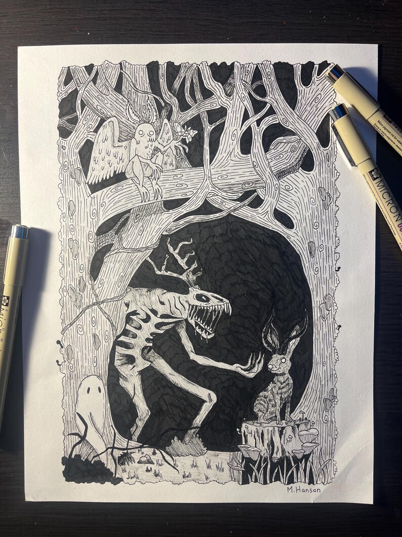 Cryptid Pen Ink Art Print, Cryptid Art, Cryptids Drawing, Supernatural ...