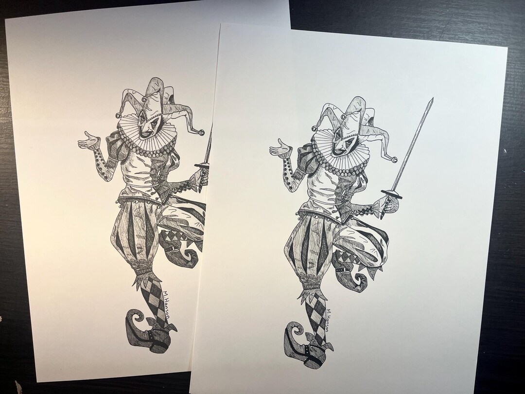 Jester Pen Ink Art Print, Clown Art, Jester Drawing, Alternative Art ...