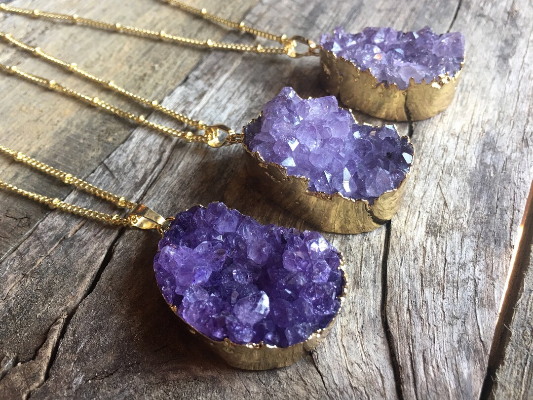 Large Amethyst Pendant Necklace Raw Amethyst Necklace Natural Amethyst ...