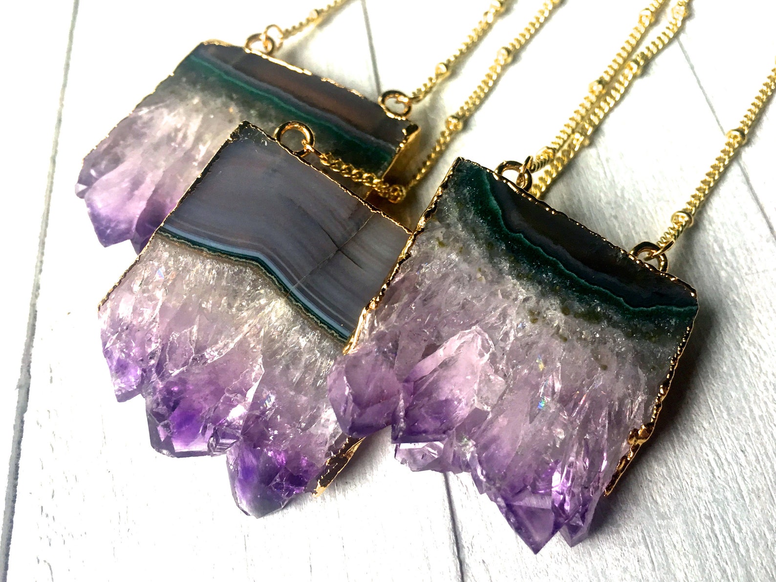 Raw Amethyst Necklace Rough Amethyst Slice Necklace Genuine - Etsy