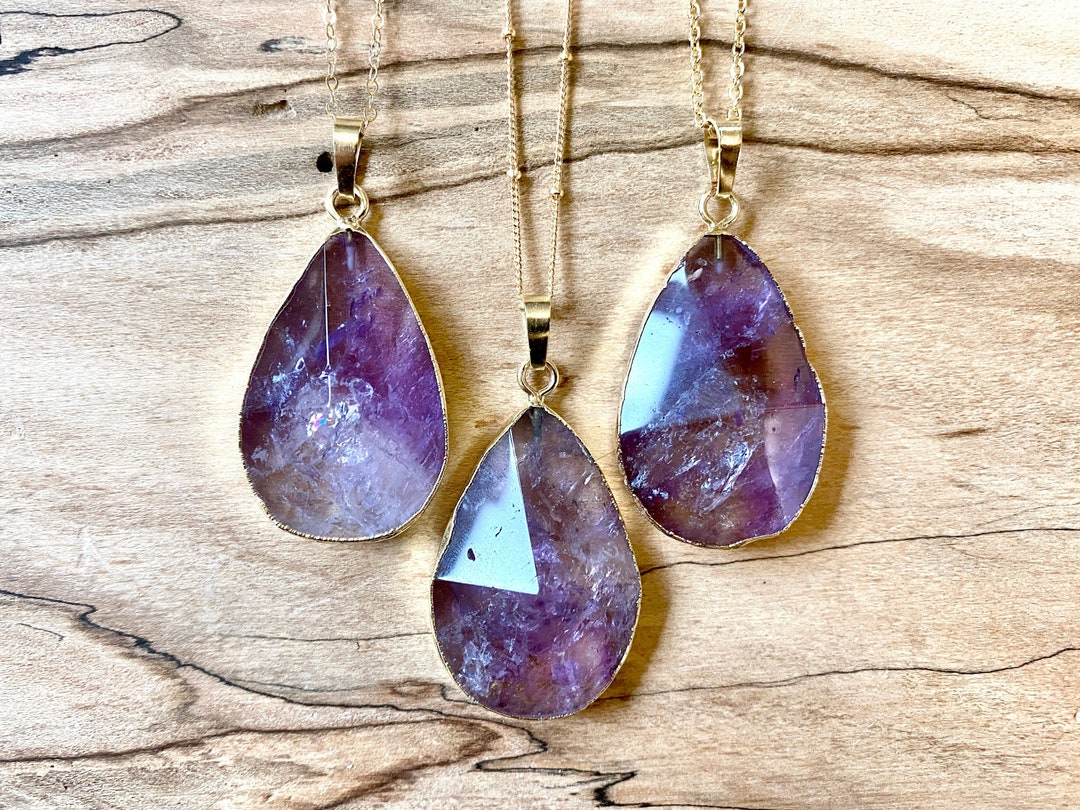 Raw Amethyst Necklace for Women Large Amethyst Pendant Necklace Rose ...