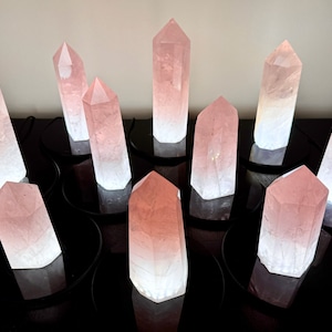 Large Rose Quartz Tower Genuine Rose Quartz Light Raw Crystal Lamp ...