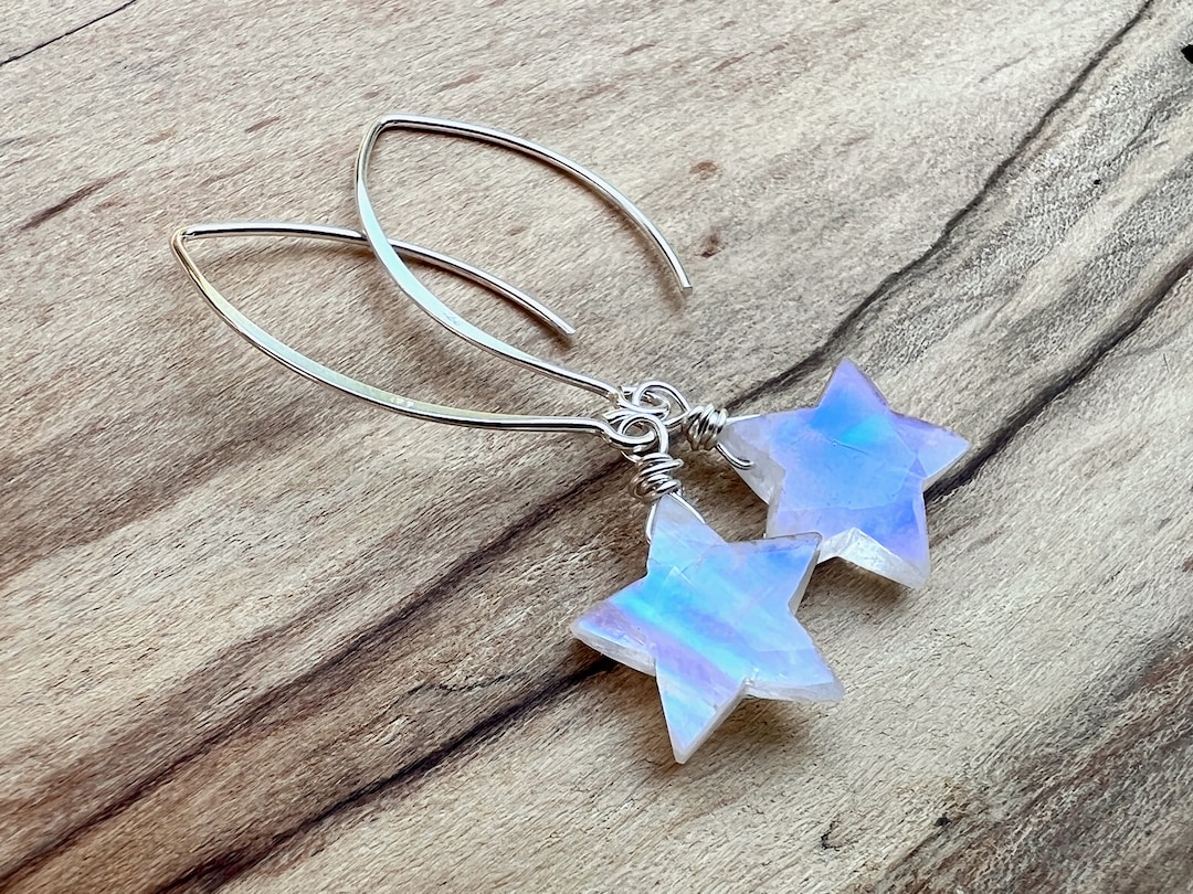 Rainbow Moonstone Earrings Dainty Crystal Star Earrings Moonstone Star ...
