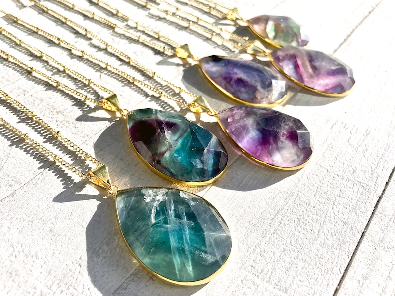 Rainbow Fluorite Pendant Purple Fluorite Necklace Large - Etsy