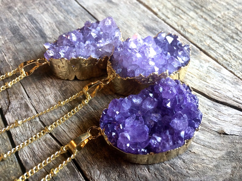 Large Amethyst Pendant Necklace Raw Amethyst Necklace Natural Amethyst Geode Necklace Real ...