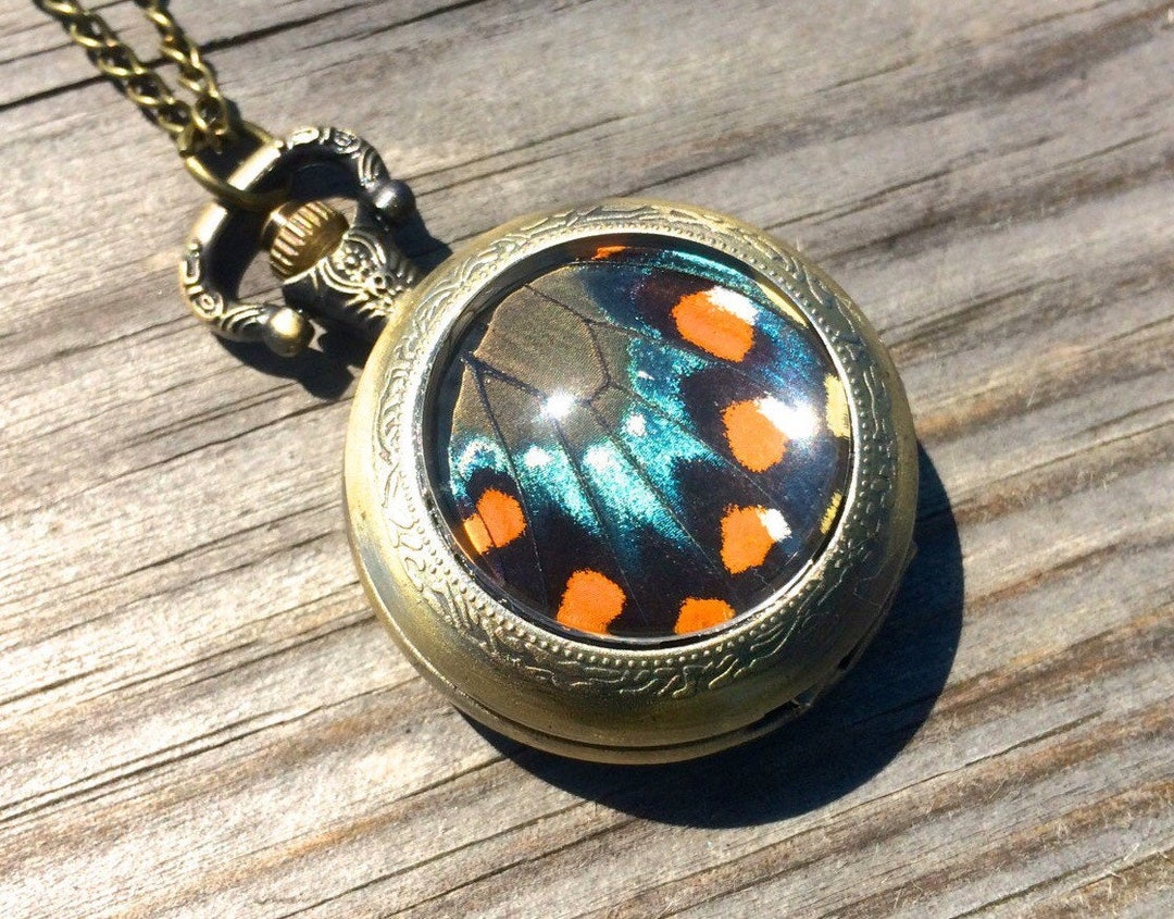 Real Butterfly Watch Necklace Working Watch Necklace Mechanical Pocket ...