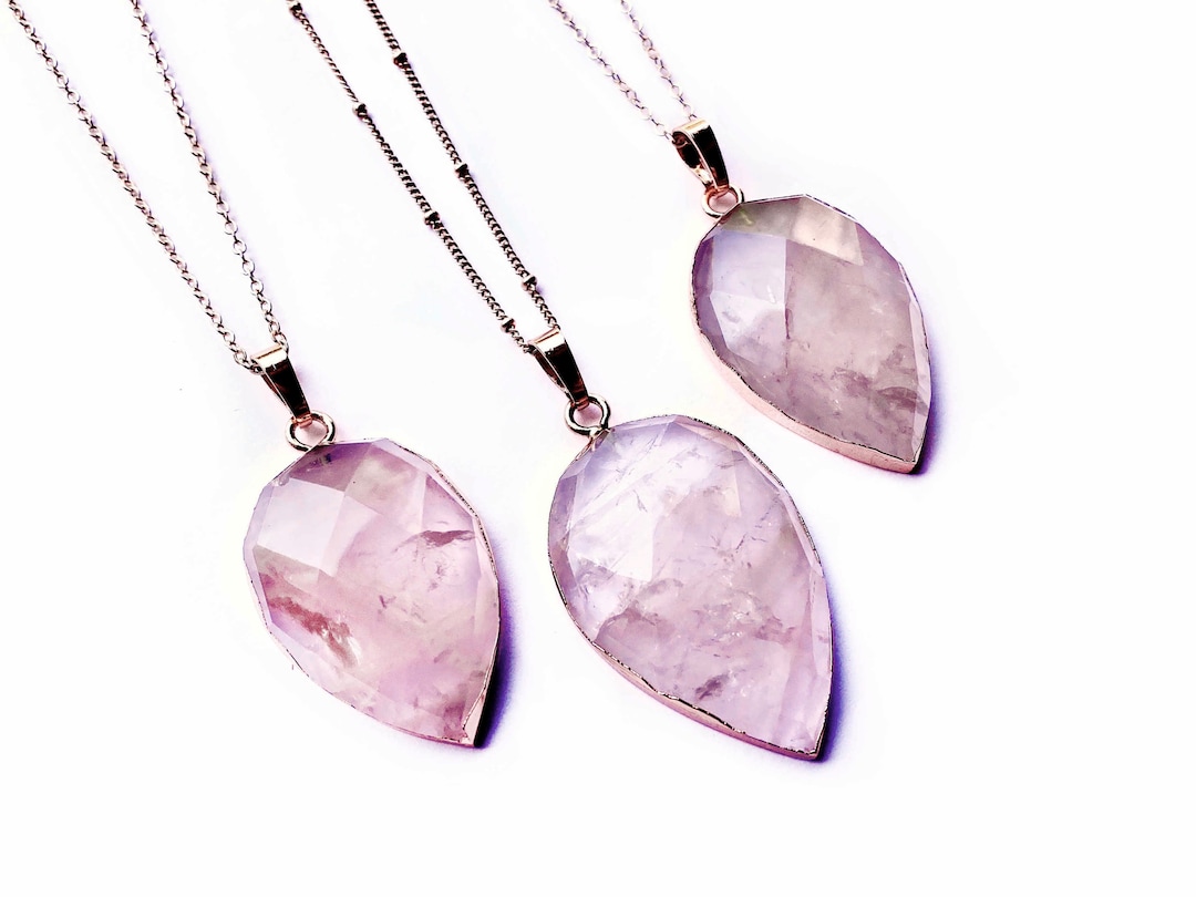 Large Rose Quartz Pendant Anniversary Gift for Wife Girlfriend Raw Rose ...