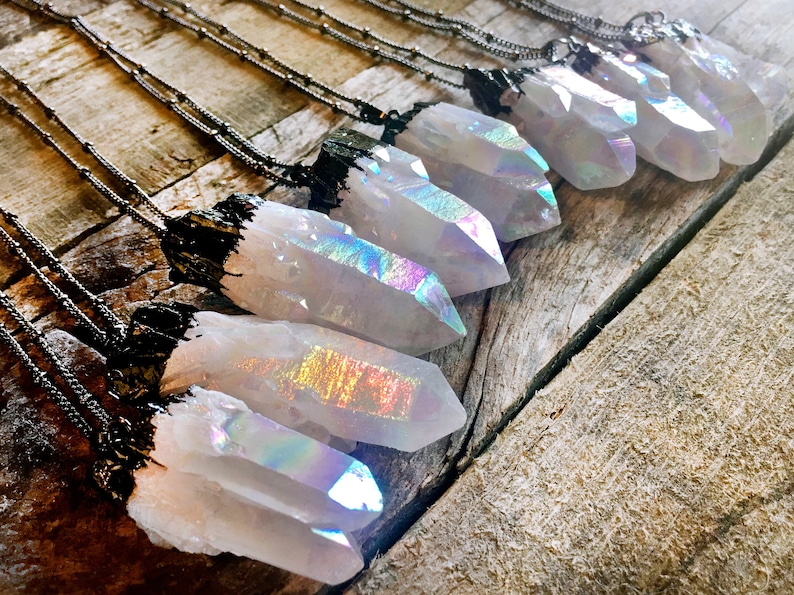 Raw Quartz Necklace Angel Aura Quartz Point Necklace Healing Crystal Necklace Raw Crystal ...