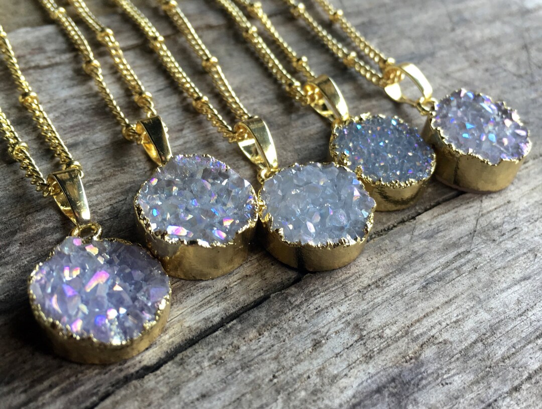 Raw Druzy Necklace Angel Aura Quartz Necklace Raw Druzy Jewelry for ...