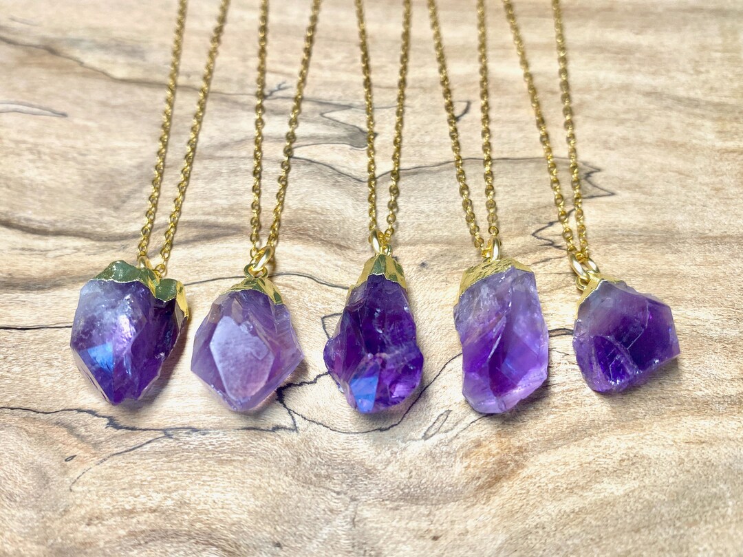 Raw Amethyst Necklace for Men Women Rough Amethyst Nugget Necklace Raw ...