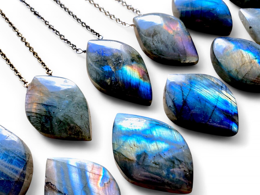 Rainbow Labradorite Necklace Large Stone Necklace for Men Women Blue ...