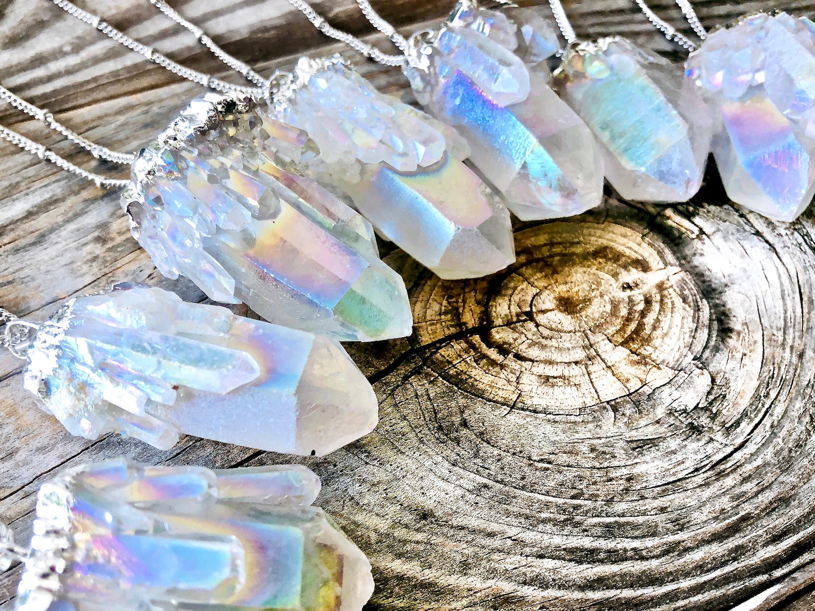 Large Rainbow Quartz Necklace Raw Crystal Necklace Angel Aura - Etsy