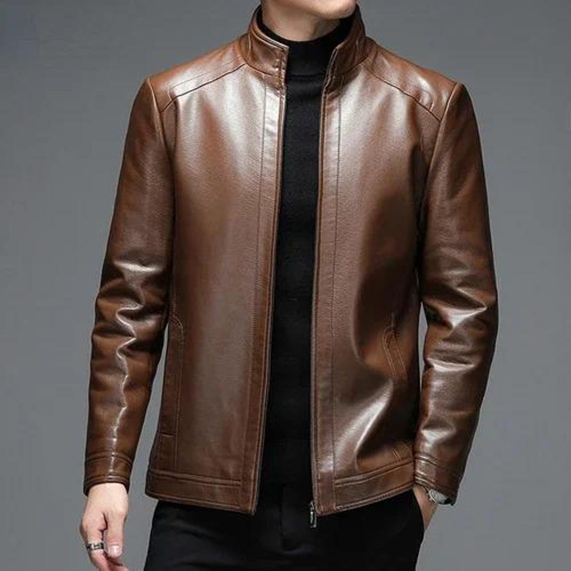 Men’s Genuine Leather Jacket – Goatskin Spring Coat – Custom Sizing ...